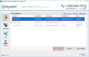 Export Code Signing PFX Certificate with the DigiCert Utility Tool