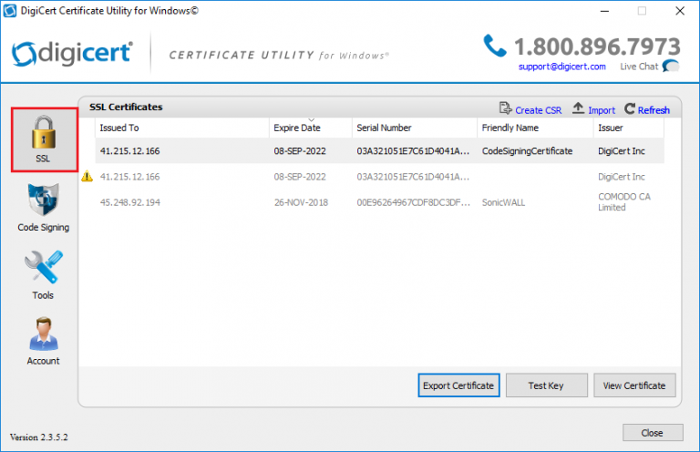 Export Code Signing PFX Certificate with the DigiCert Utility Tool