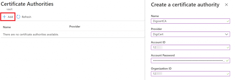 How to Add/Integrate DigiCert Certificate Authority in Azure Key Vault?