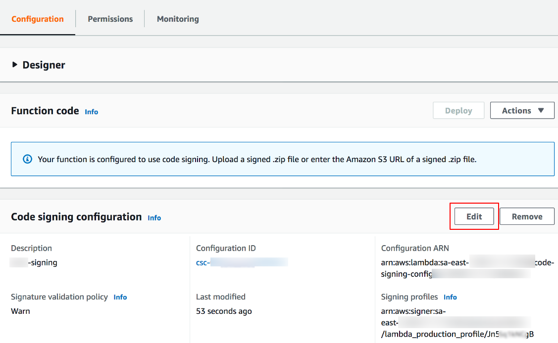 How to Configure Code Signing for AWS Lambda?